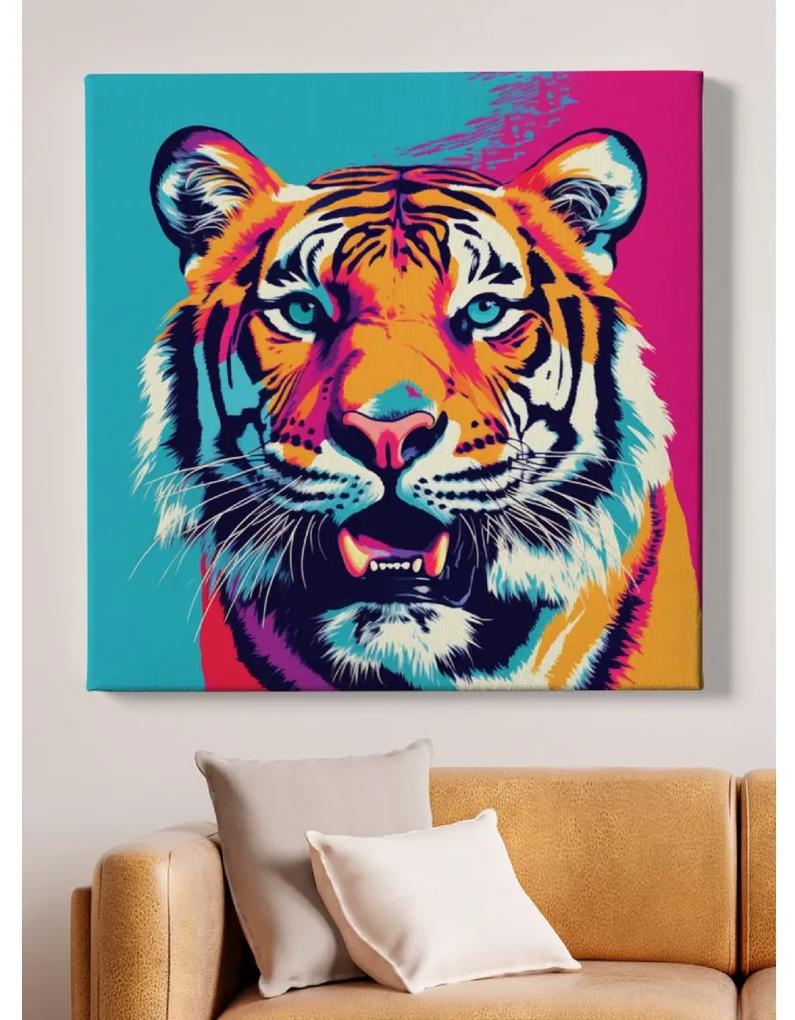 Obraz na plátně - Barevný Tygr Pop Art FeelHappy.cz Velikost obrazu: 140 x 140 cm