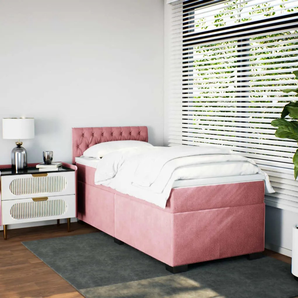 Box spring postel s matrací růžová 80 x 200 cm samet 3286173
