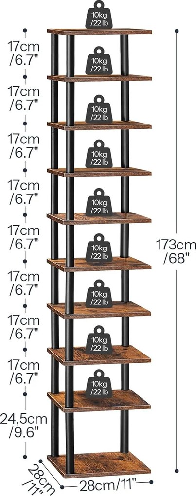 Rohový botník Vasagle Jersey 173 cm černý/hnědý