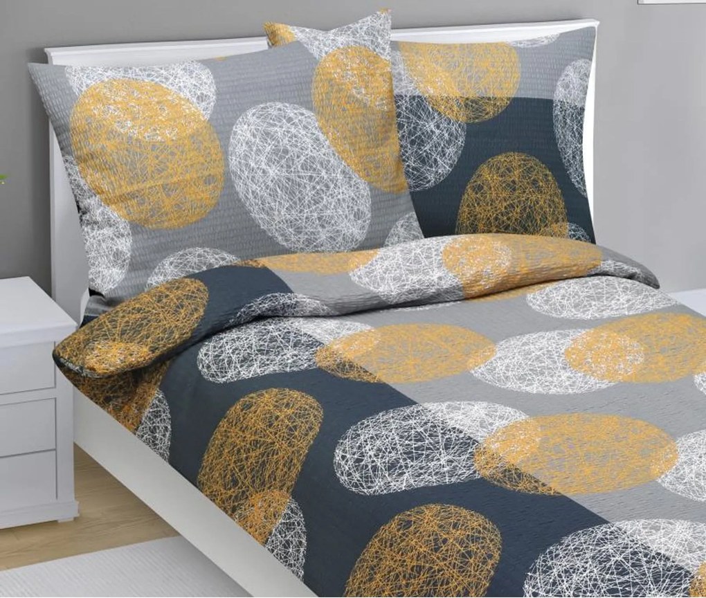 Povlečení krepové Šedá,Oranžová 80/865 - 140x220, 70x90 cm