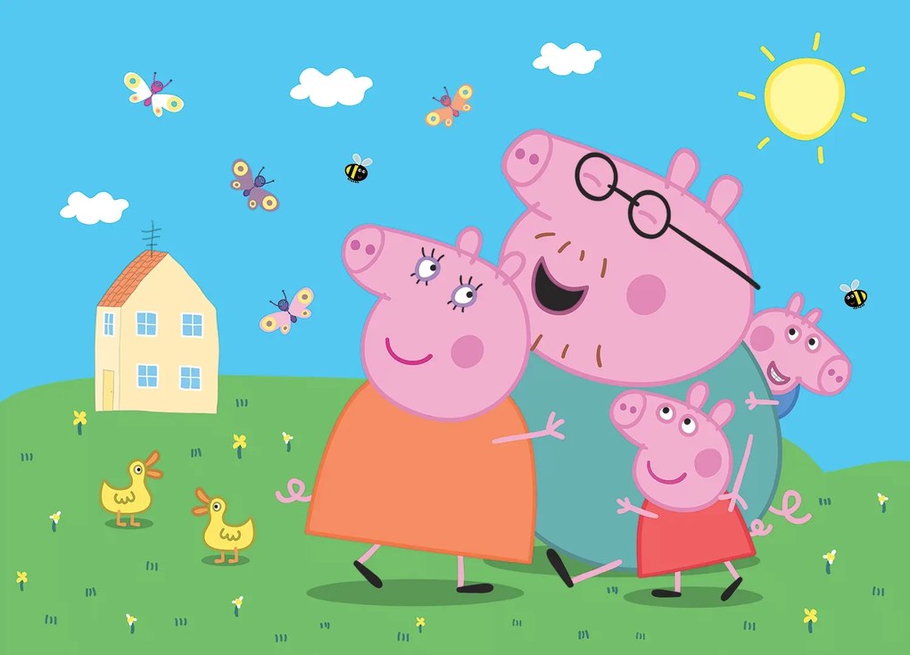 Dětská fototapeta na míru Prasátko Peppa s Rodinou | Vliesová fototapeta na zed' | DFT5P352201