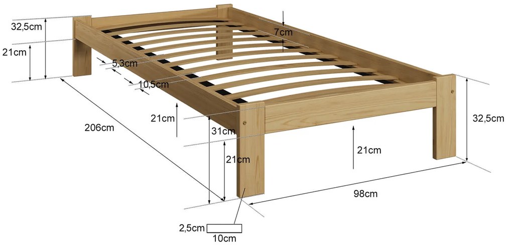 Postel z masivu VitBed 90x200 Anzu bílá borovice s roštem