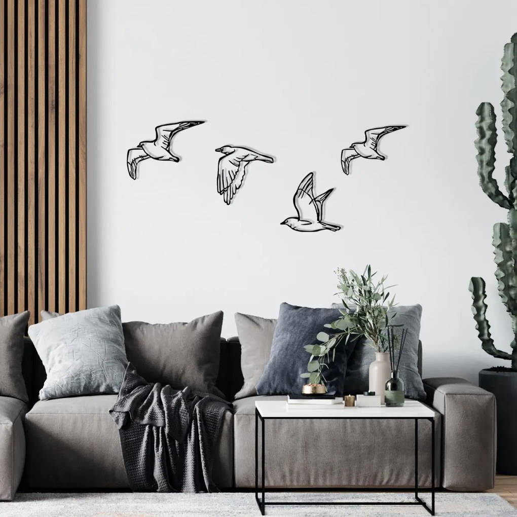 Nástěnná kovová dekorace Ptáci 100x24 cm černá