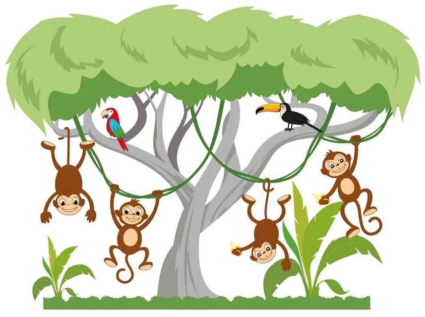 Samolepka na zeď veselé opice na stromě 70 x 52 cm