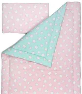 Souprava polštář a přikrývka 140x200 - Pink / Mint Stars  1682