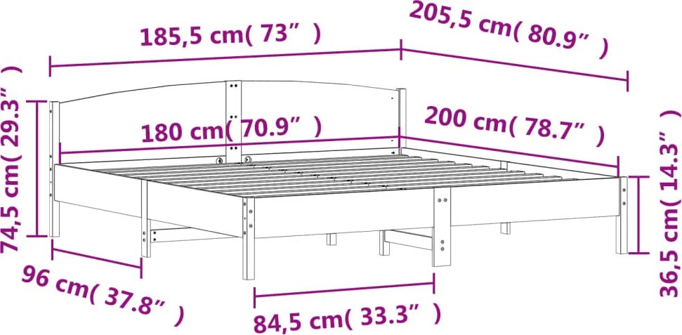 vidaXL Rám postele s čelem voskově 180x200 cm masivní borovice [3216191] Barva: Bílá