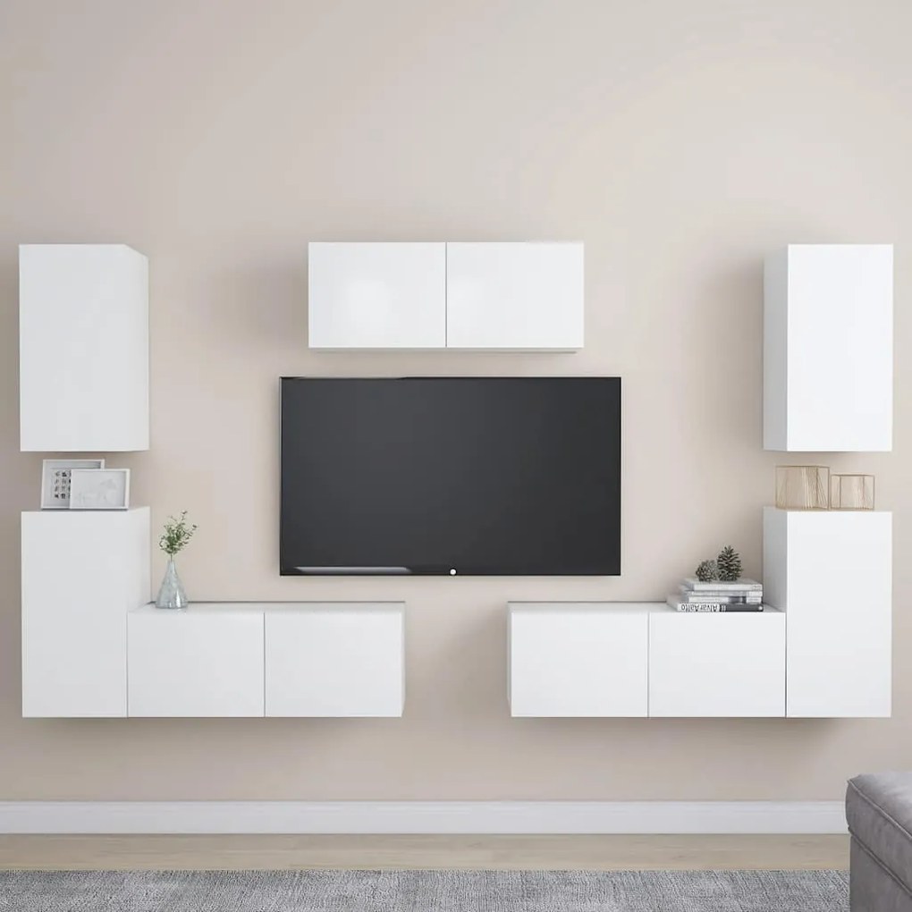 7dílný set TV skříněk bílý kompozitní dřevo 3078672