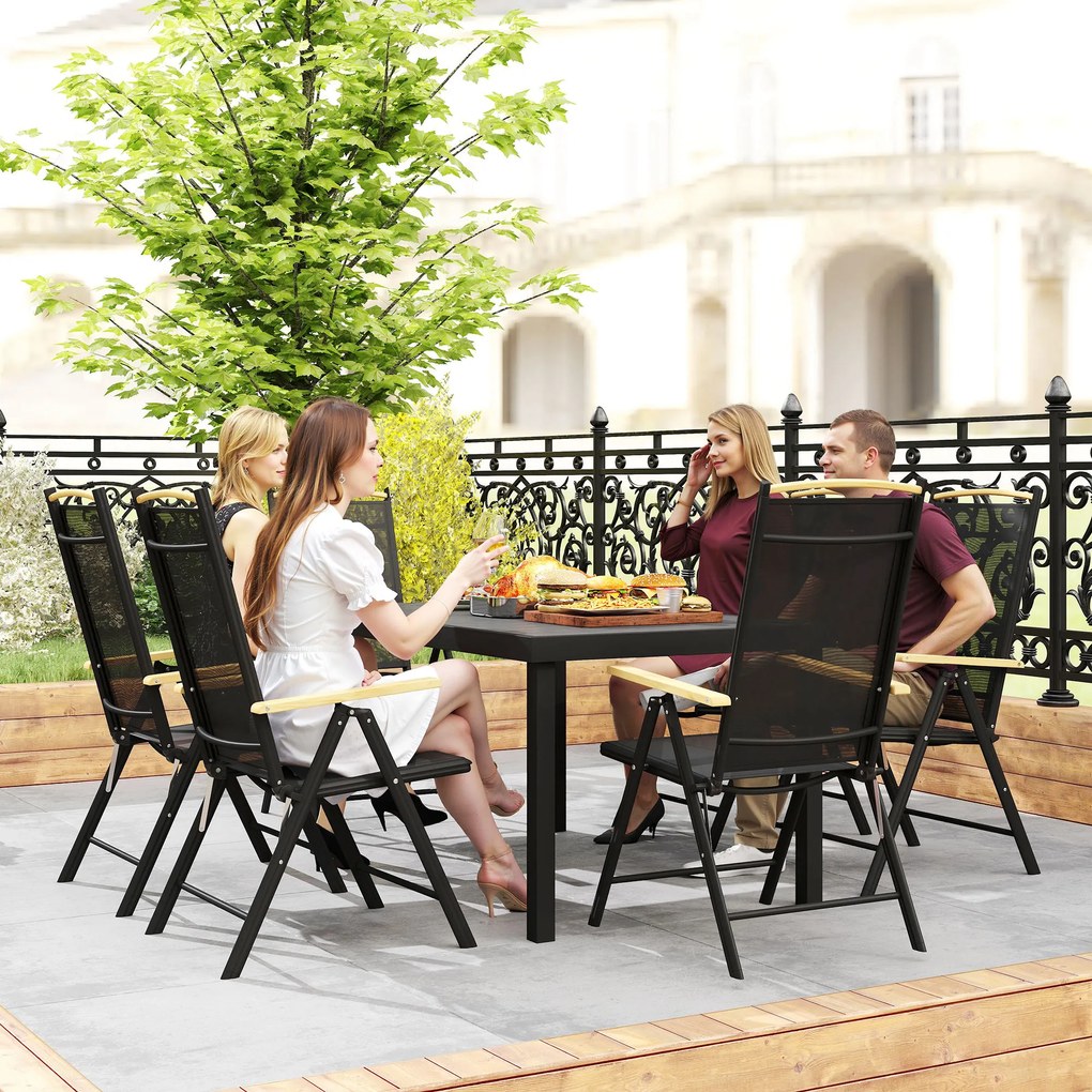Outsunny Skládací sedací souprava 6 osob Zahradní nábytek 1 stůl + 6 židlí Sedací souprava hliníková síťovina černá | Aosom
