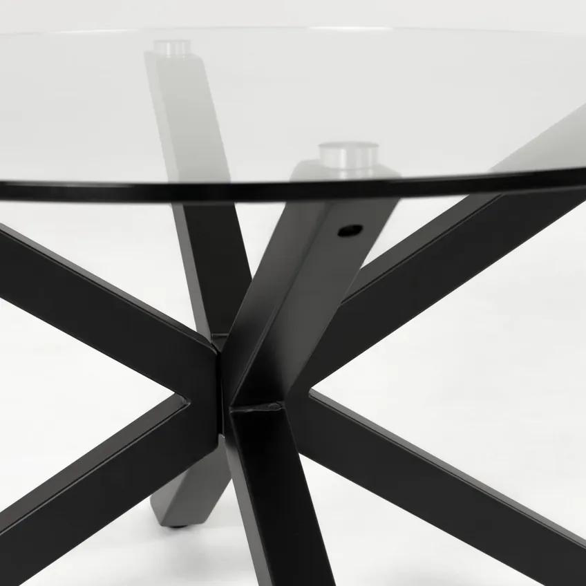 Skleněný jídelní stůl Kave Home Argo 119 cm s černou kovovou podnoží