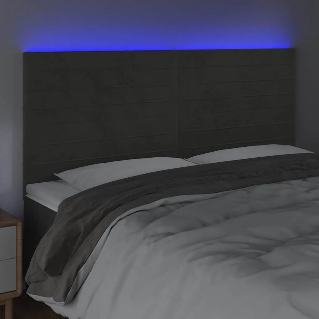 Čelo postele s LED tmavě šedé 180x5x118/128 cm samet 3122625