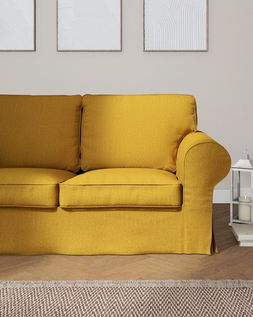 Potah na pohovku IKEA Ektorp 2-místná, nerozkládací barva žlutá látka pletený vzor