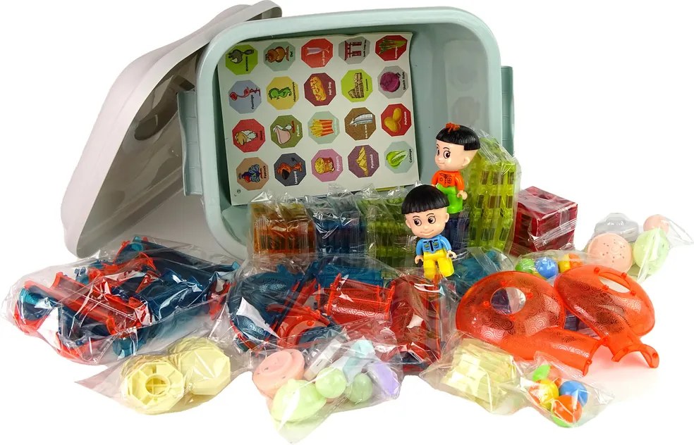 LEAN Toys Svítící skluzavka na kuličky, magnetické kostky v krabici, 150 dílů