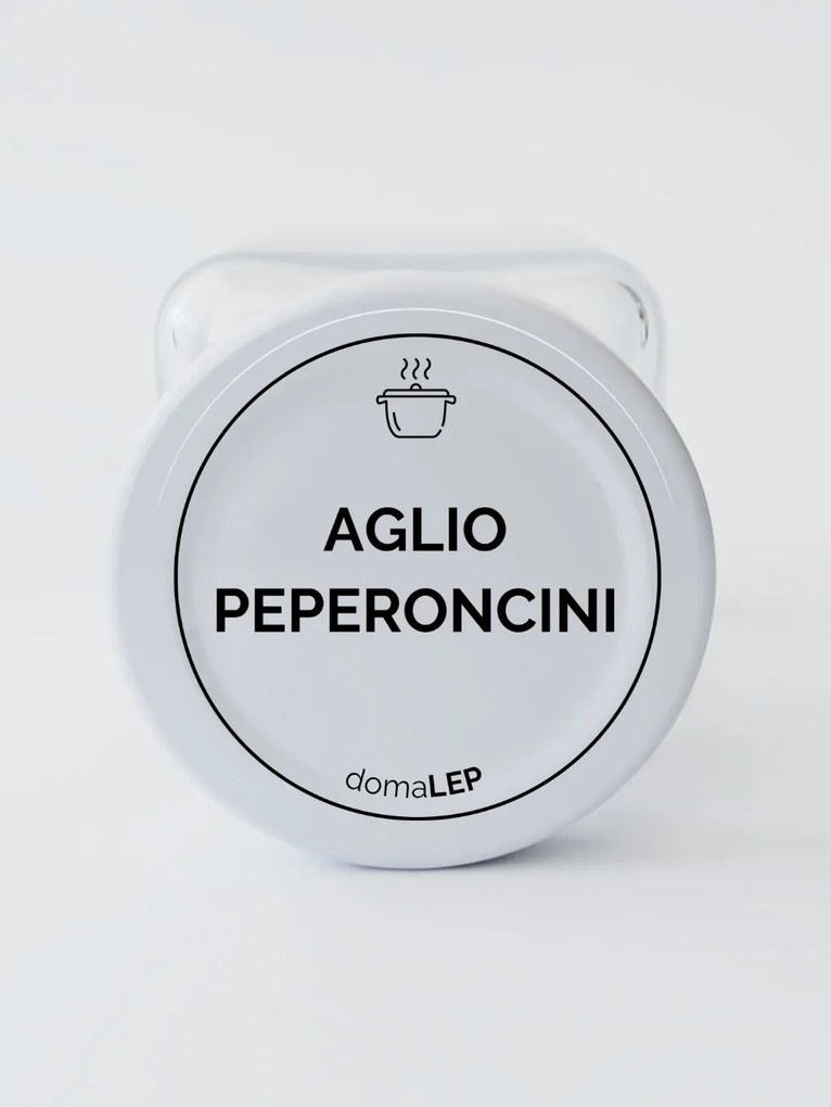 Samolepka na kořenky AGLIO PEPERONCINI průhledná 5 cm tučné písmo