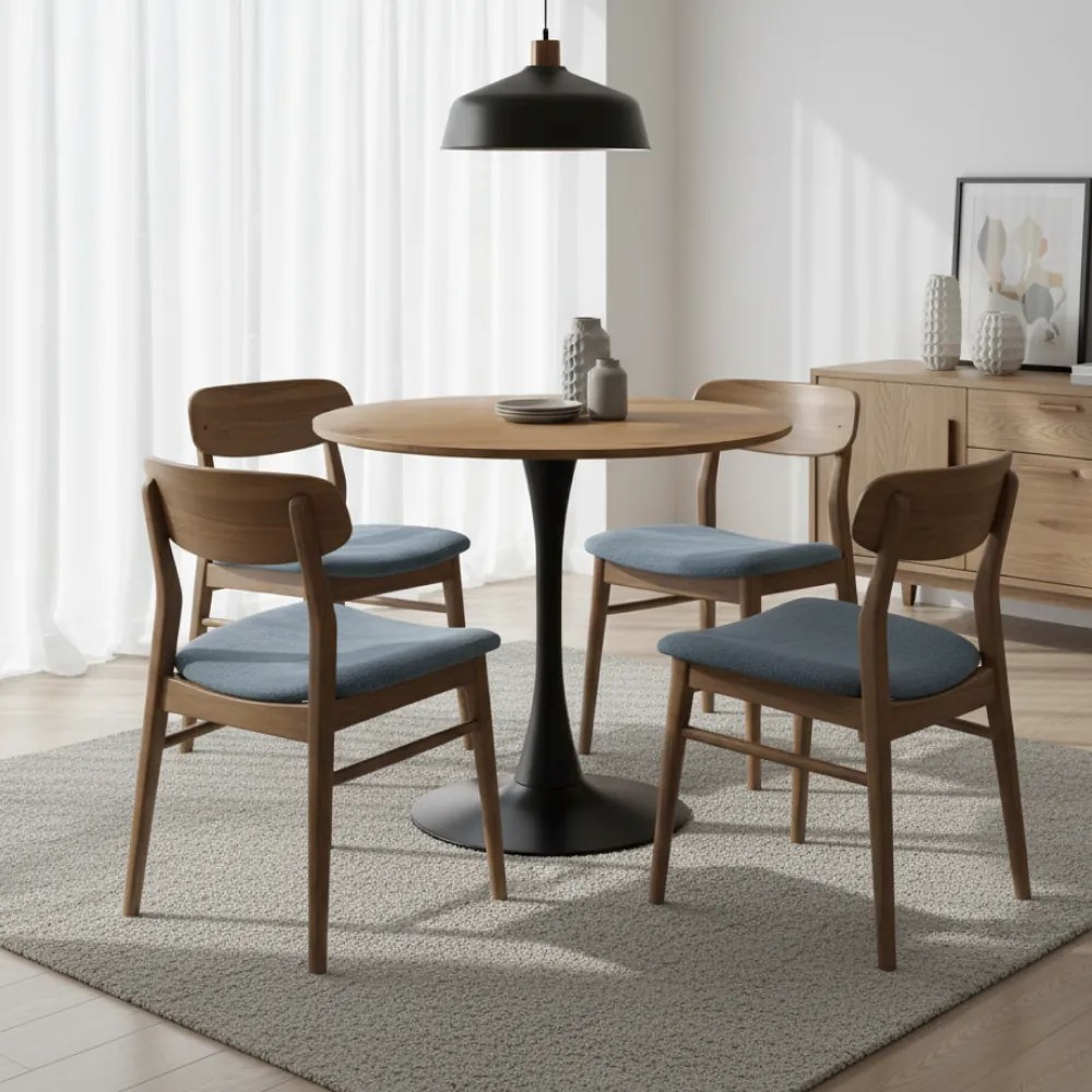 Jídelní stůl, dub/černá, průměr 80 cm, REVENTON NEW