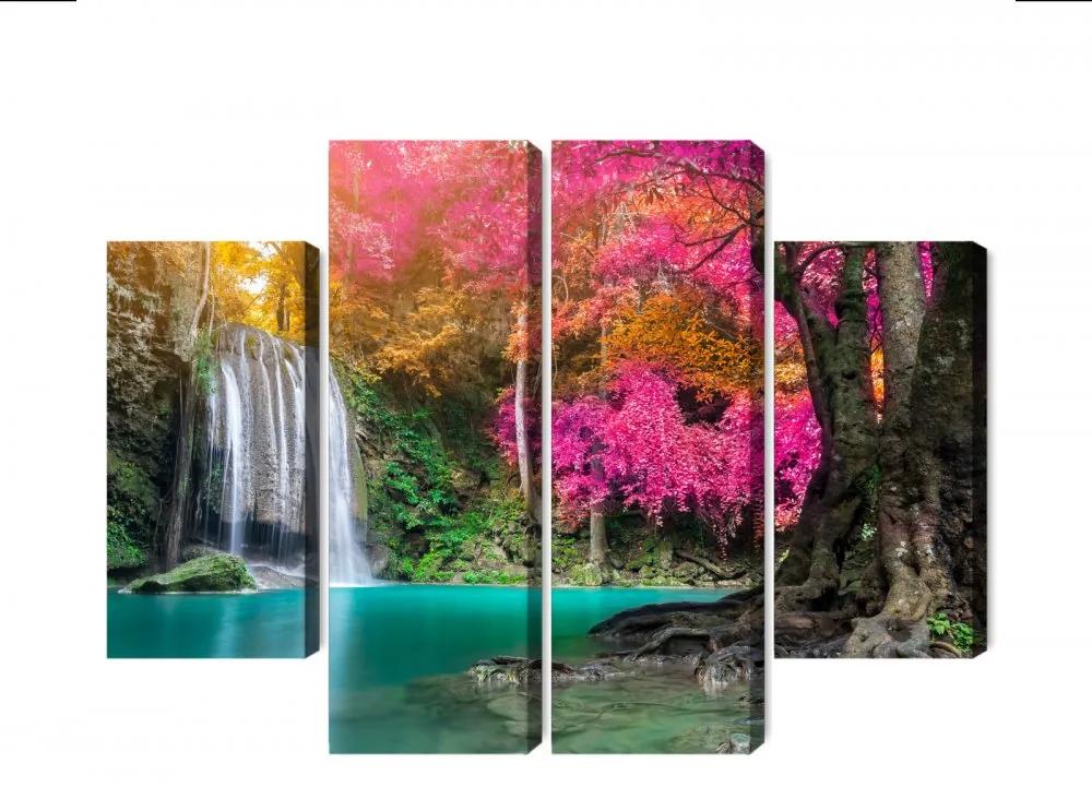 Vícedílný obraz Krásný Lesní Vodopád Nedostatek Nedostatek Přírodní plátno 120x90