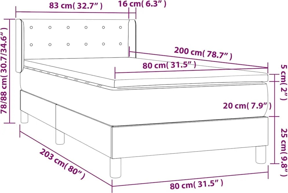 Box spring postel s matrací světle šedá 80 x 200 cm textil 3130545