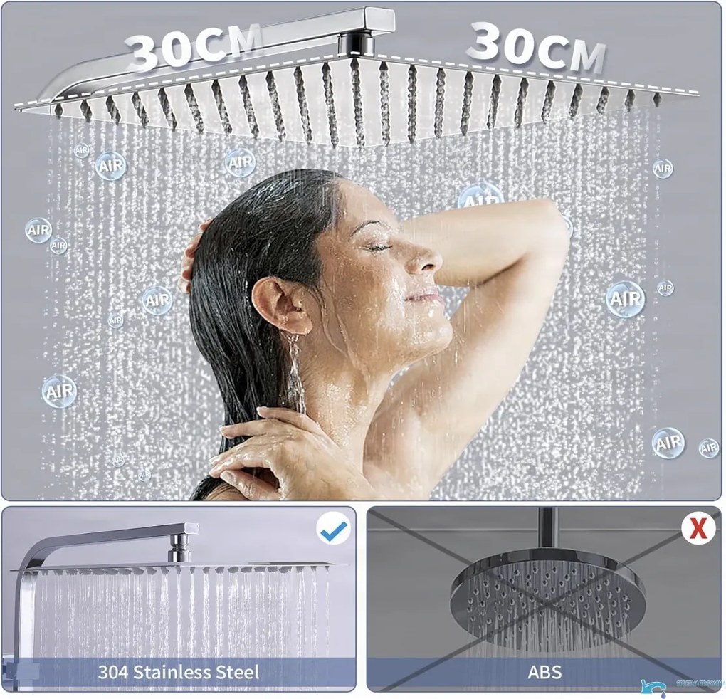 Nástěnný termostatický sprchový panel EYN NT9782 v černém a chromovaném provedení — Černá