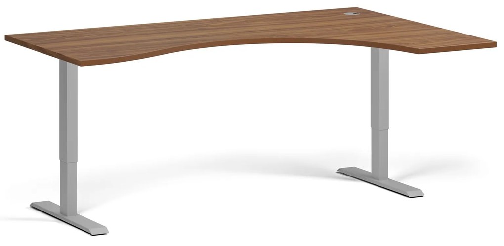 Ergonomický výškově nastavitelný stůl, 180x120 cm, 2 motory, L/P, šedá podnož, ořech
