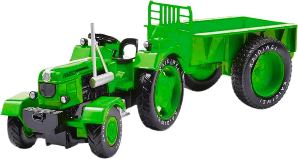 LEAN Toys Kovový zemědělský traktor s přívěsem, zelený 1:18
