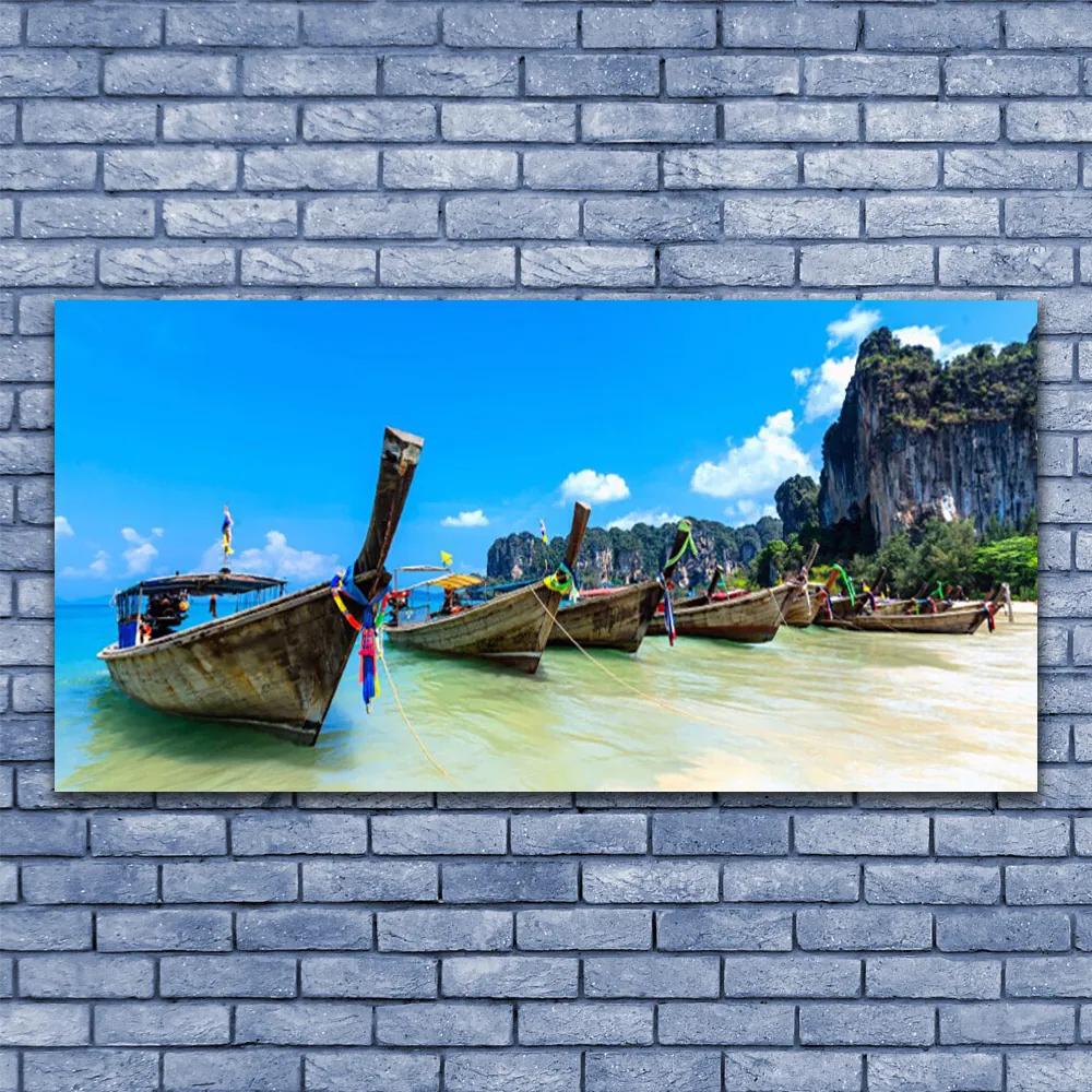 akrylový obraz Loďka Moře Pláž Krajina 120x60 cm