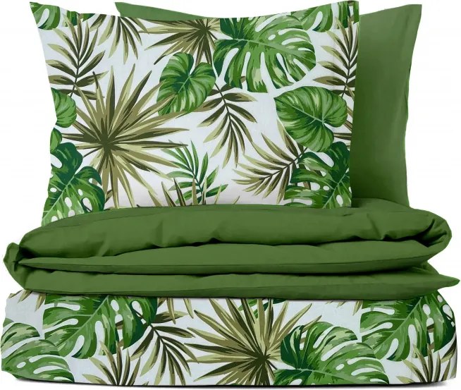 Ervi bavlněné povlečení oboustranné - Monstera zelená/olivová