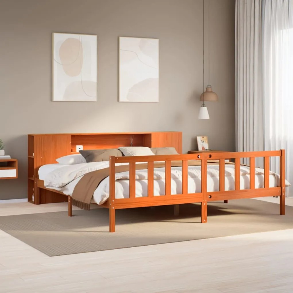 Postel s knihovnou bez matrace 200 x 200 cm masivní borovice 3321675
