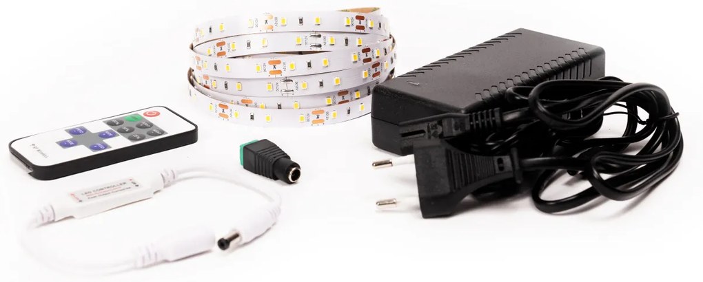 LED pásek 12Wm 12V bez krytí IP20 5 metrů + adaptér 72W + stmívač s DO Barva světla Extra teplá bílá