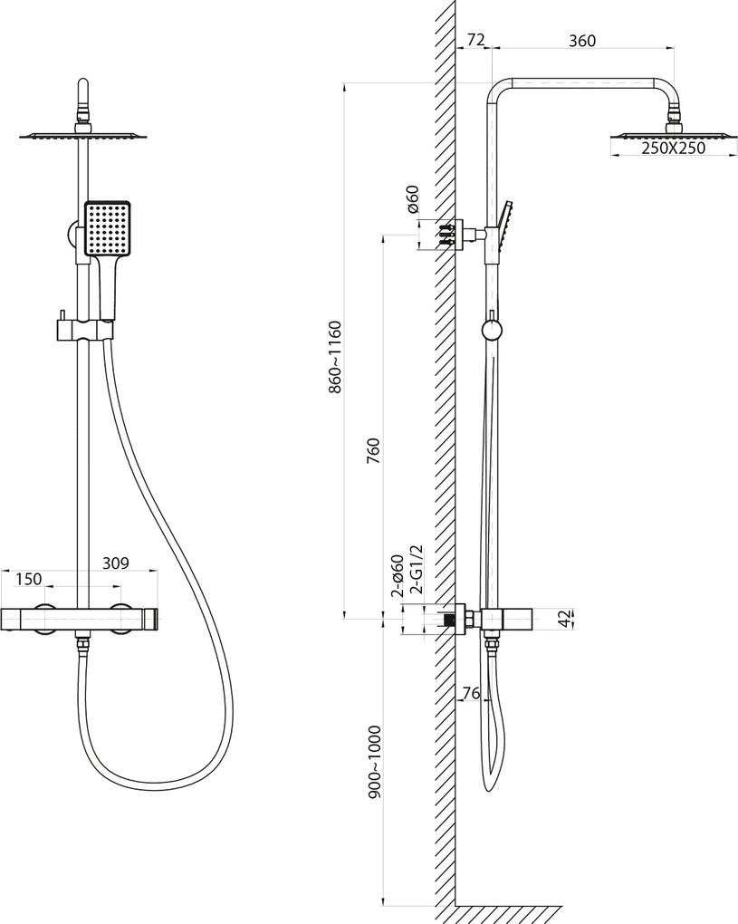 Sapho Sapho, CUBEMIX sprchový sloup s pákovou baterií, černá mat, CM139B