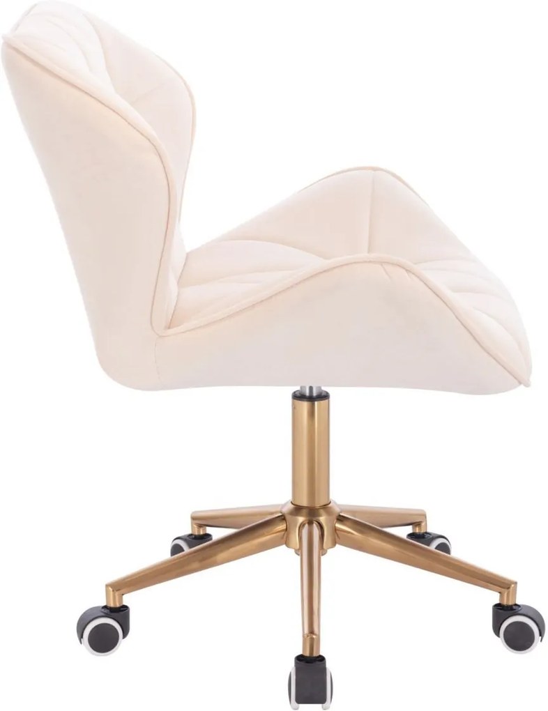 LuxuryForm DESIGN Otočná židle MILANO VELUR na zlaté podstavě s kolečky - krémová