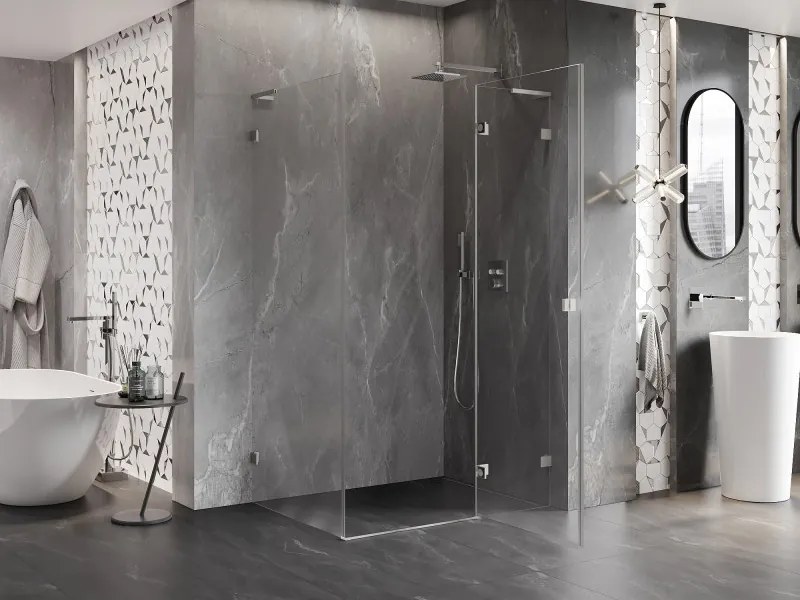 Mexen Lunar L, výklopný sprchový kout pravý 80 x 90 cm, 8mm čiré sklo, ocelový profil, 834L-080-090-97-00-P