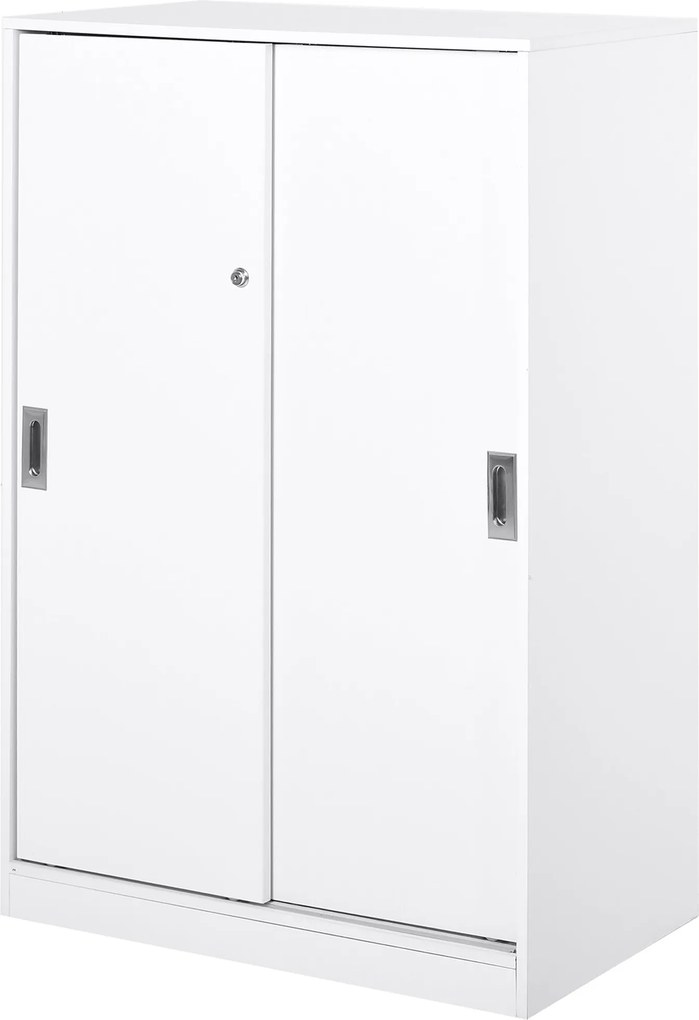 HOMCOM Praktická kancelářská skříň s 2 posuvnými dveřmi, zámky a 3 policemi pro kancelář a studium 80x40x120 cm Bílá