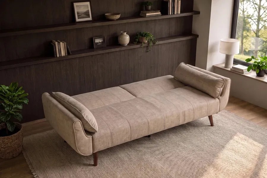 Designová rozkládací pohovka Amiyah 220 cm šampaňský samet