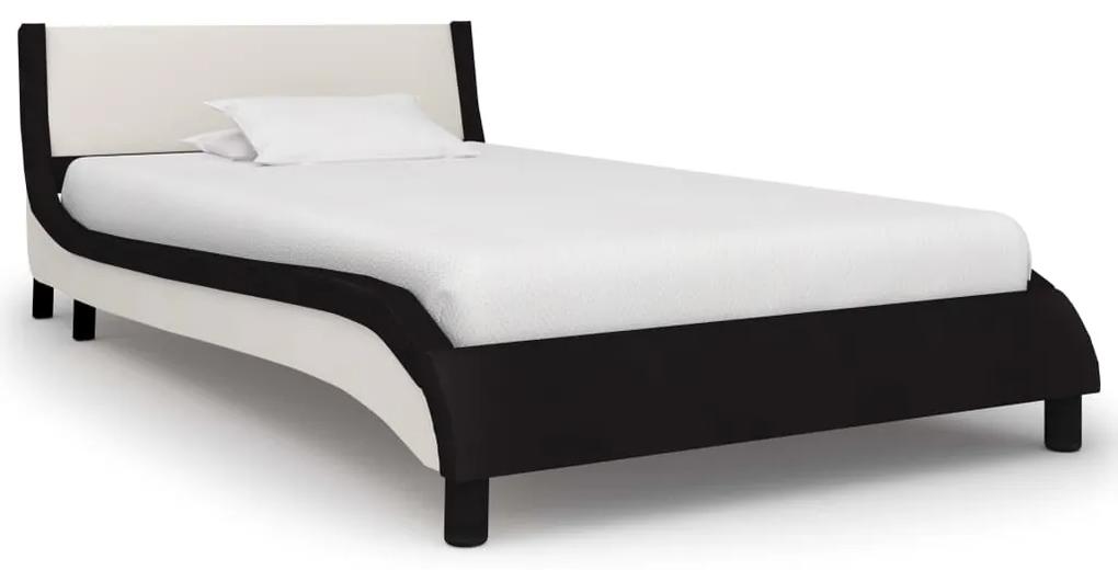 280342 vidaXL Rám postele černobílý umělá kůže 90 x 200 cm