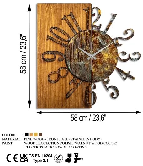 Nástěnné hodiny 58x58 cm 1xAA dřevo/kov