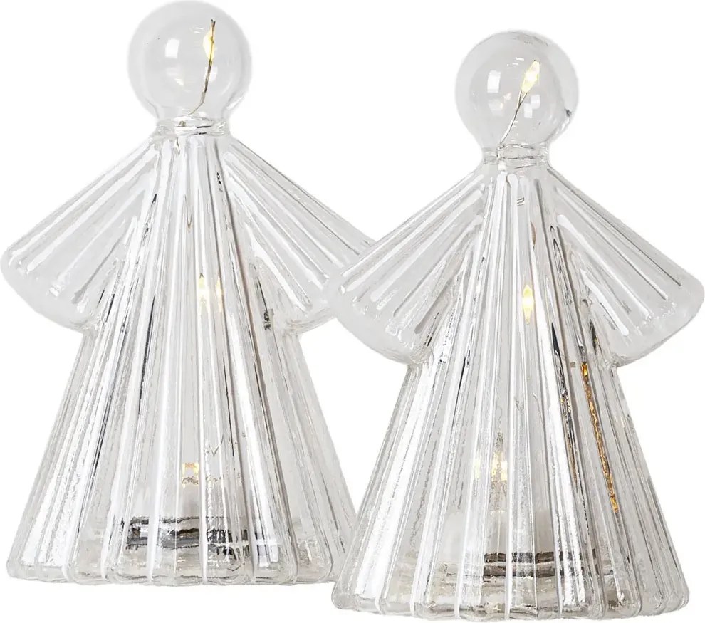 LED svítící anděl skleněný, čirý, 10 cm, sada 2 kusy