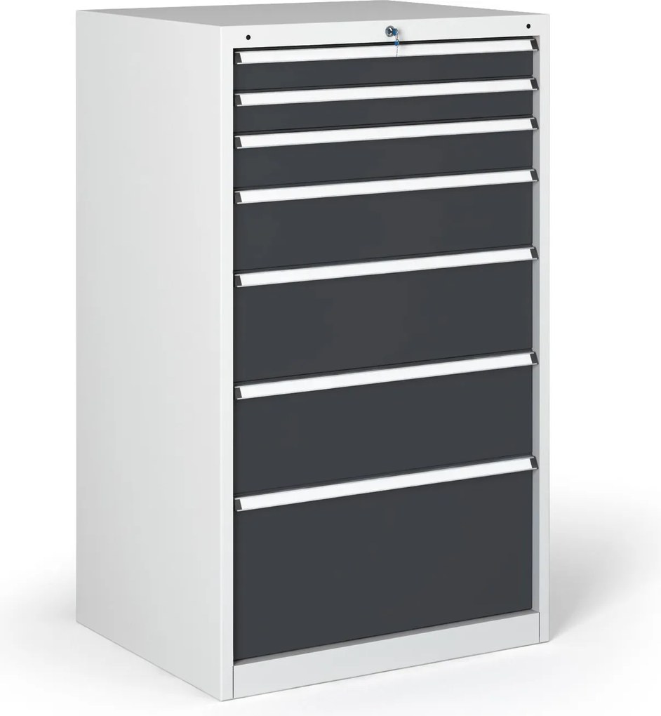 Dílenská zásuvková skříň na nářadí G345, 7 zásuvek, 881 x 653 x 1200 mm, grafit