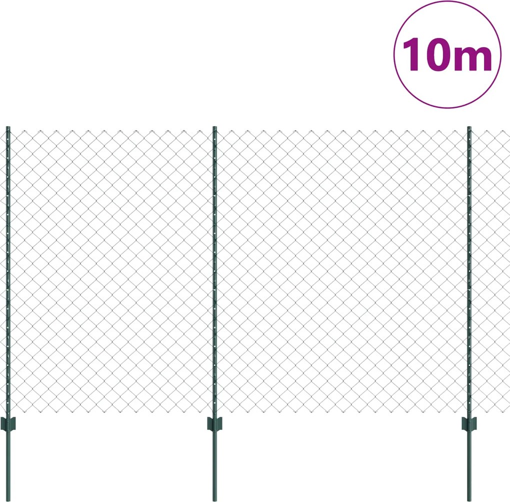 Plot s řetězovým odkazem a sloupkem 10 x 1,6 m Zelená Síťovina 3336244