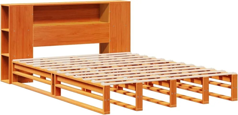 Postel s knihovnou bez matrace hnědá 135 x 190 cm masivní dřevo 3323895