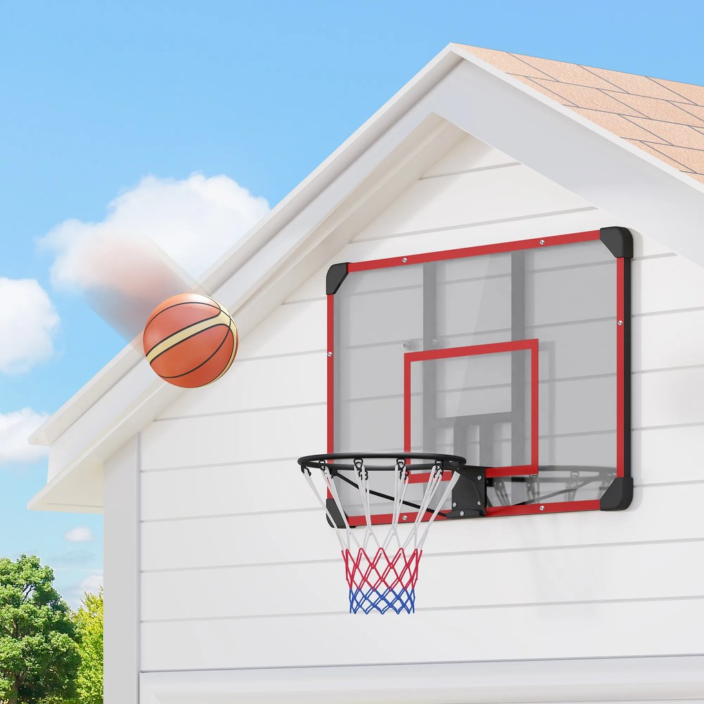 SPORTNOW basketbalový koš, basketbalová deska s košem, basketbalová síť s basketbalovou deskou, nástěnná, pro venkovní použití, ocel, 113 x 61 x 73 c…