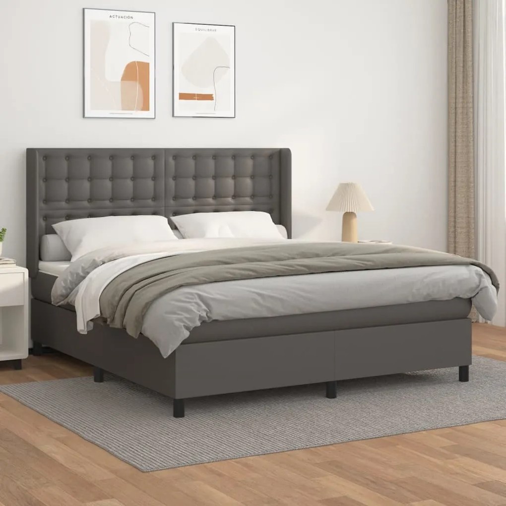 Box spring postel s matrací šedá 180x200 cm umělá kůže
