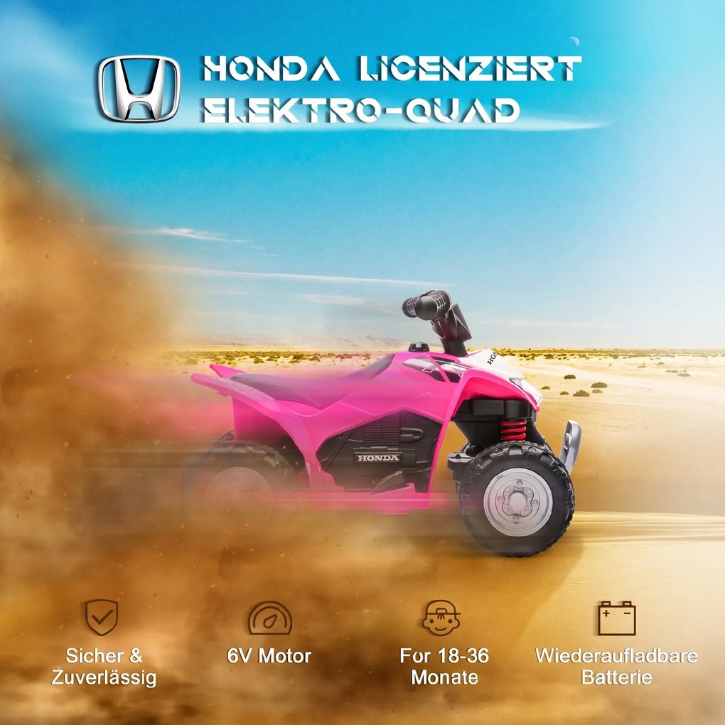AIYAPLAY Elektrický čtyřkolka pro děti ve věku 18-36 měsíců s licencí HONDA, 6V bateriový vůz s LED světlomety, klaksonem, rychlostí 2,8 km/h, rozměr…