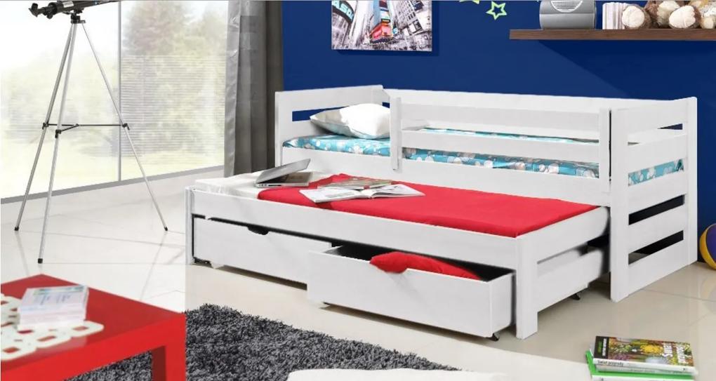 Dětská postel s přistýlkou MONIQ vč. roštů, úložných prostor a matrací BÍLÁ