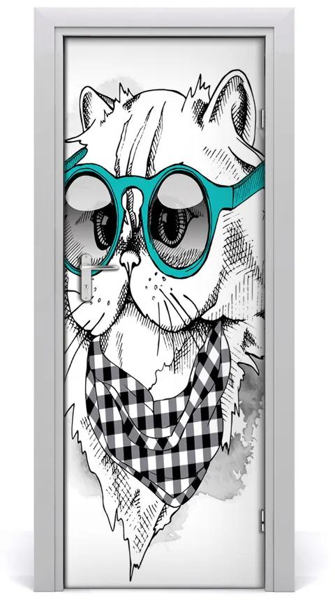 Samolepící fototapeta na dveře Kočka brýle 85x205 cm