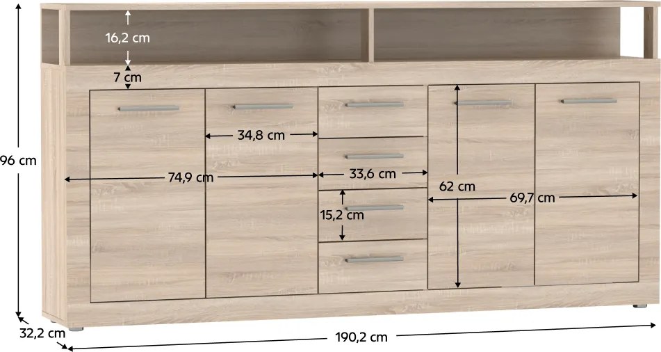 Kombinovaná komoda, dub sonoma, LUNYSA 2 NEW