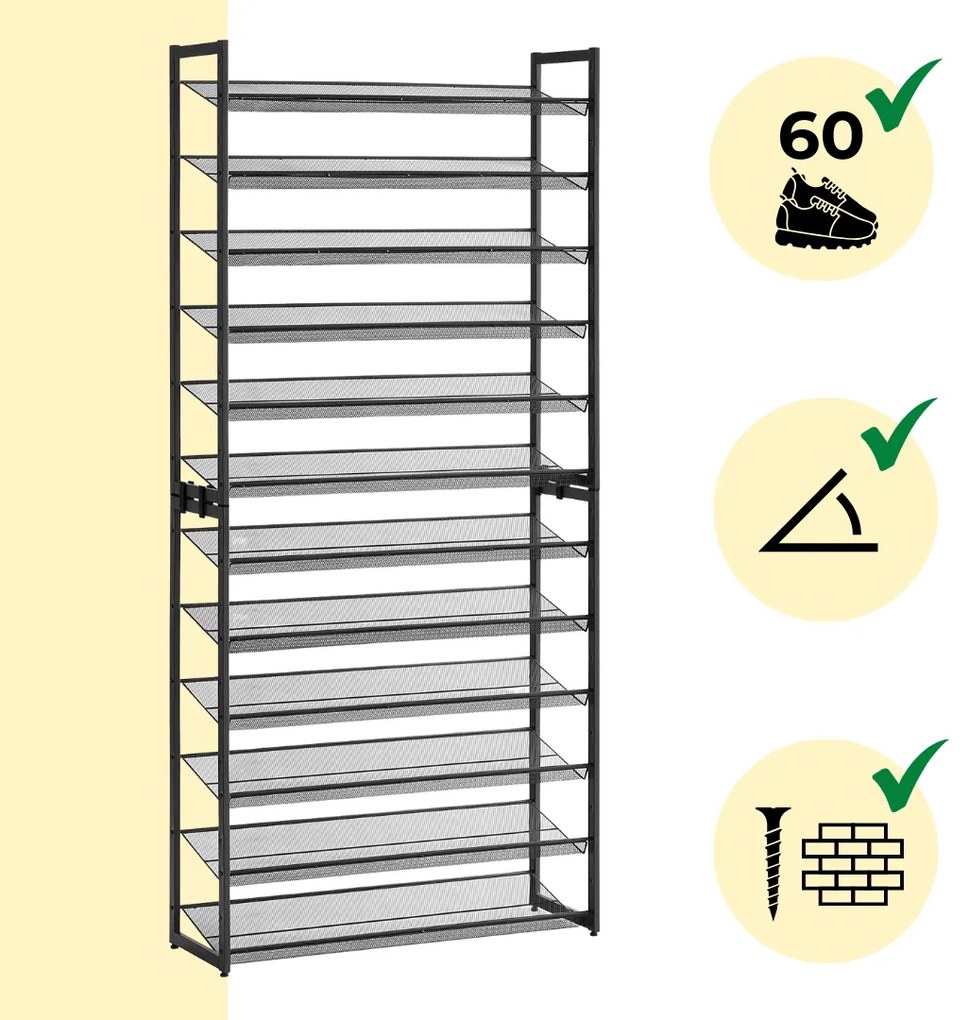 Stohovatelný regál na boty IDA, 12 polic, 92,5x31x223cm, černá Jurhan