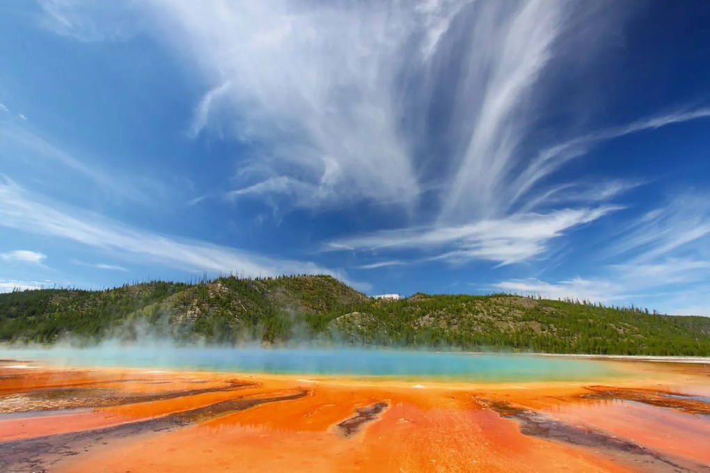 DIMEX | Samolepicí vliesová fototapeta na zeď Grand Prismatic Spring MA-5-3036 | 375 x 250 cm | zelená, modrá, oranžová