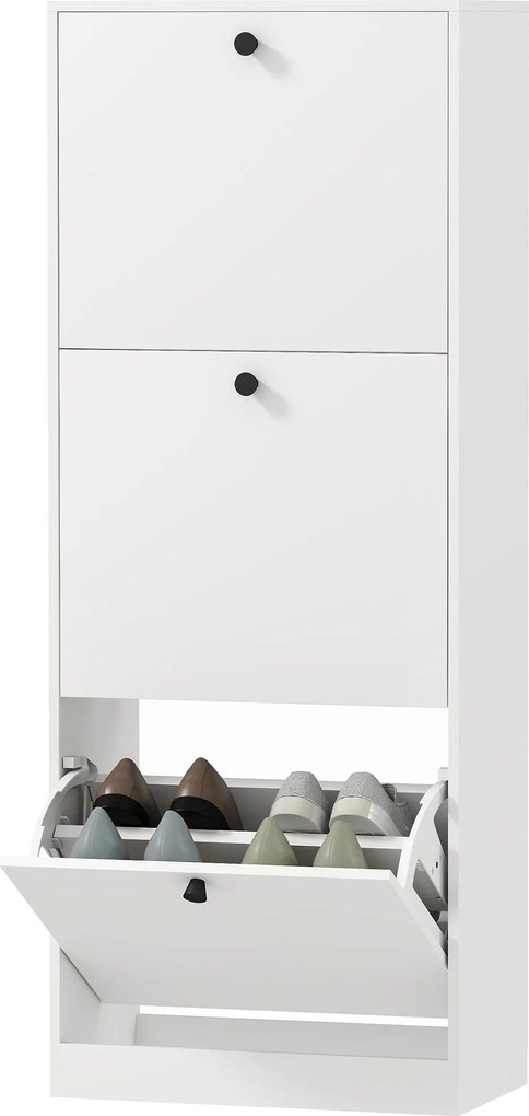 HOMCOM Botník se 3 Zásuvkami, Botník s Nastavitelnými Přihrádkami, Úzký Botník pro 12 Párů Bot 47 x 26 x 120 cm, Bílý | Aosom