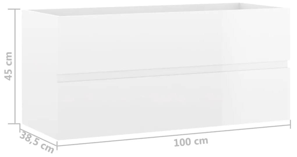 Skříňka pod umyvadlo - dřevotříska - 100x38,5x45 cm | bílá + vysoký lesk