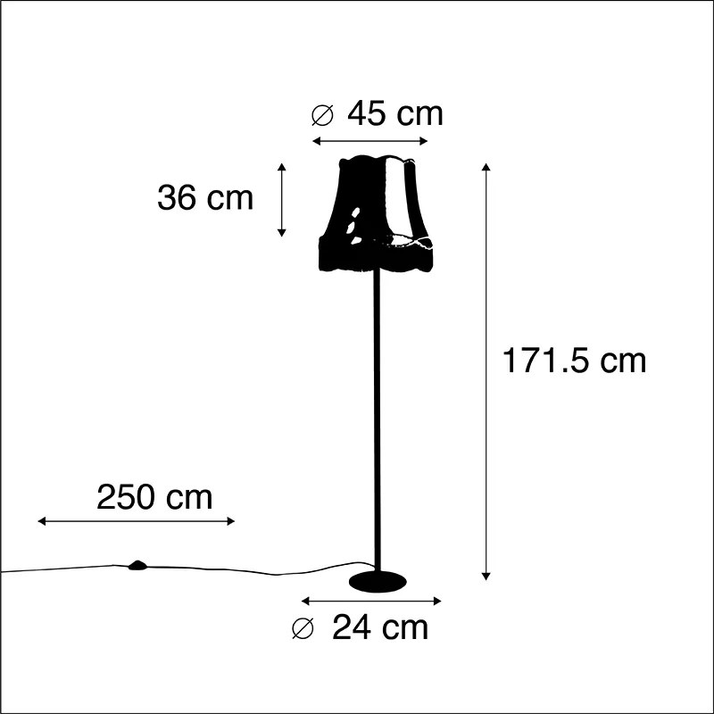 Retro stojací lampa černá s babičkovským stínítkem zlatým 45 cm - Simplo