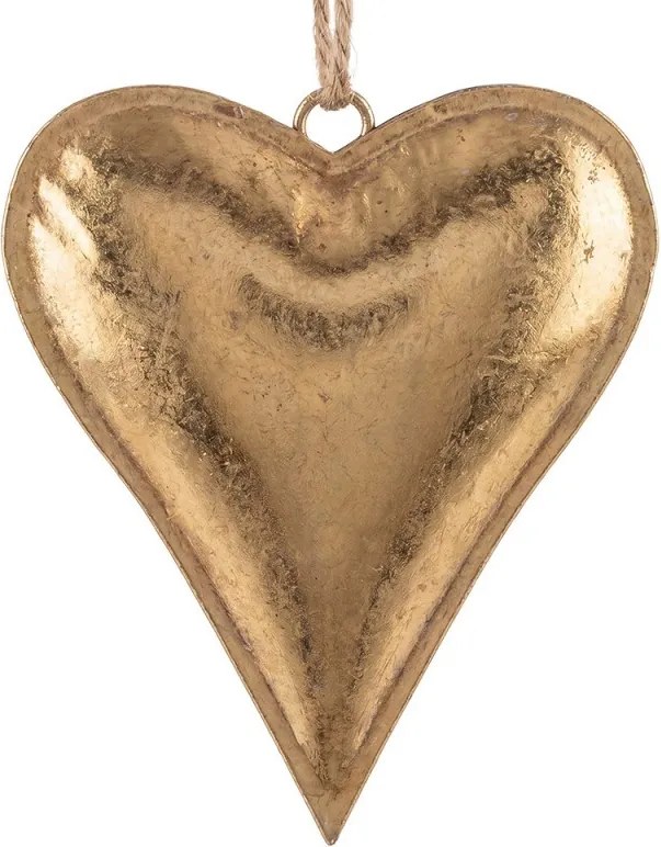 Zlatá antik kovová závěsná dekorace srdce Heart Antique M - 19*3*16 cm